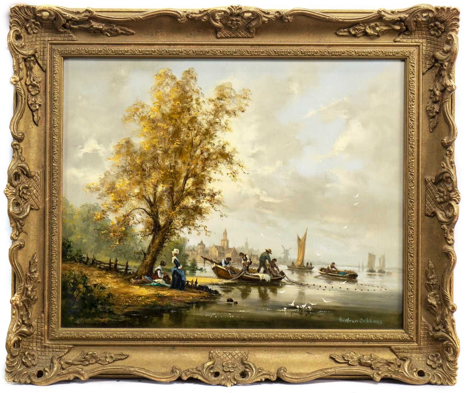 Lot 502 - COASTAL SCENE WITH FIGURES AND BOATS, AN OIL
