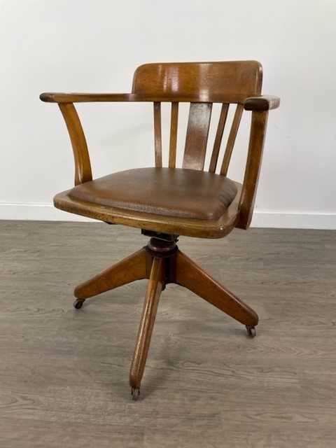 Lot 5 - AN ANGUS OF LONDON OAK ADJUSTABLE SWIVEL CHAIR